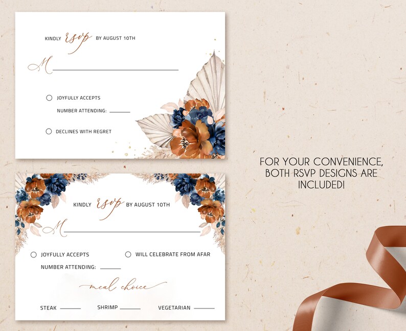 Rust Orange Wedding Invitation Template Download Navy and - Etsy