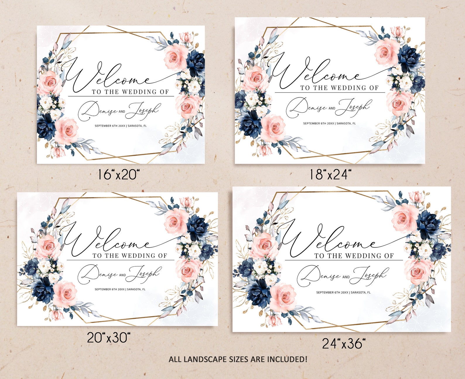 Blush and Navy Welcome Sign Template, Wedding Welcome Sign, Bridal ...