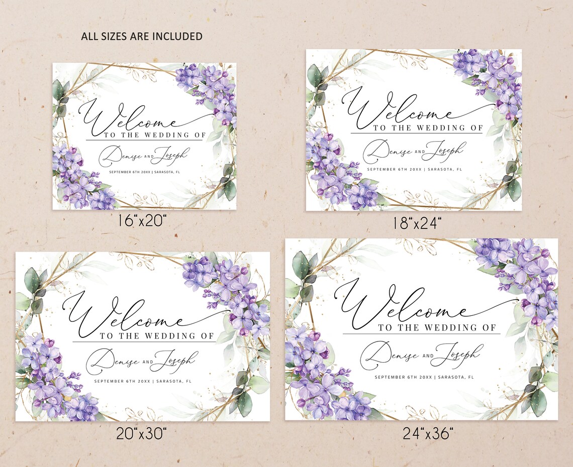 Lilac Wedding Welcome Sign Template Download Purple Wedding - Etsy