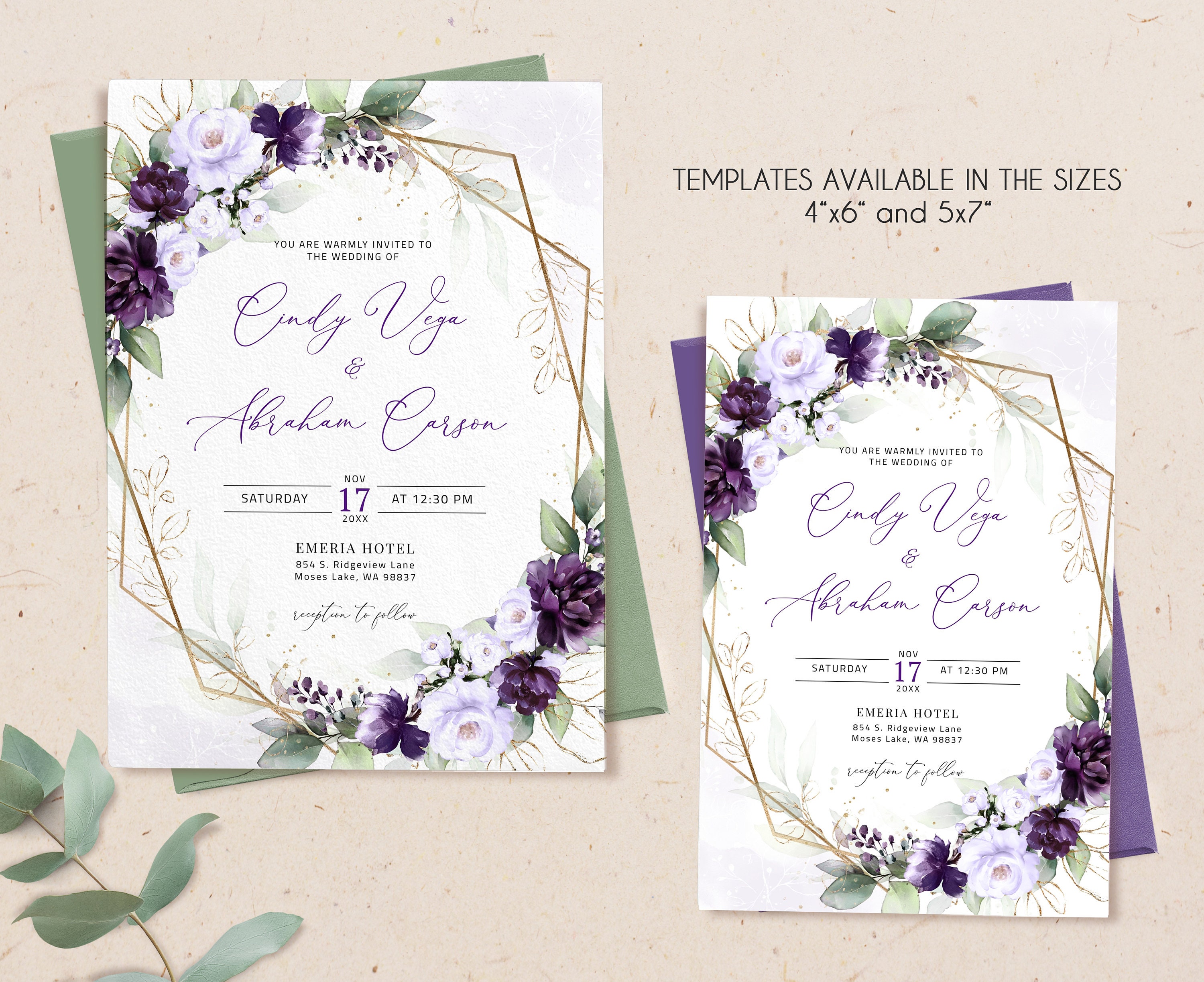 Purple Blank Wedding Invitations