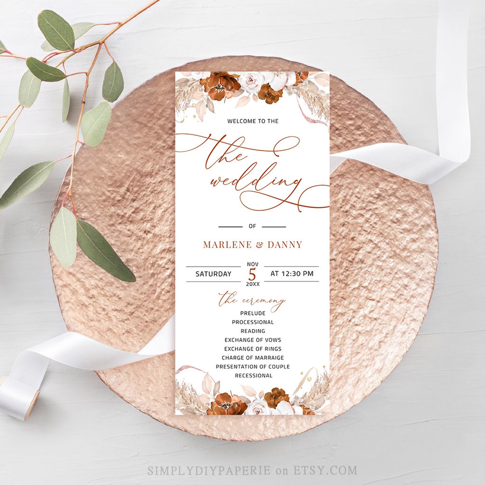 Boho Program Template Bridal Shower Program Template - Etsy