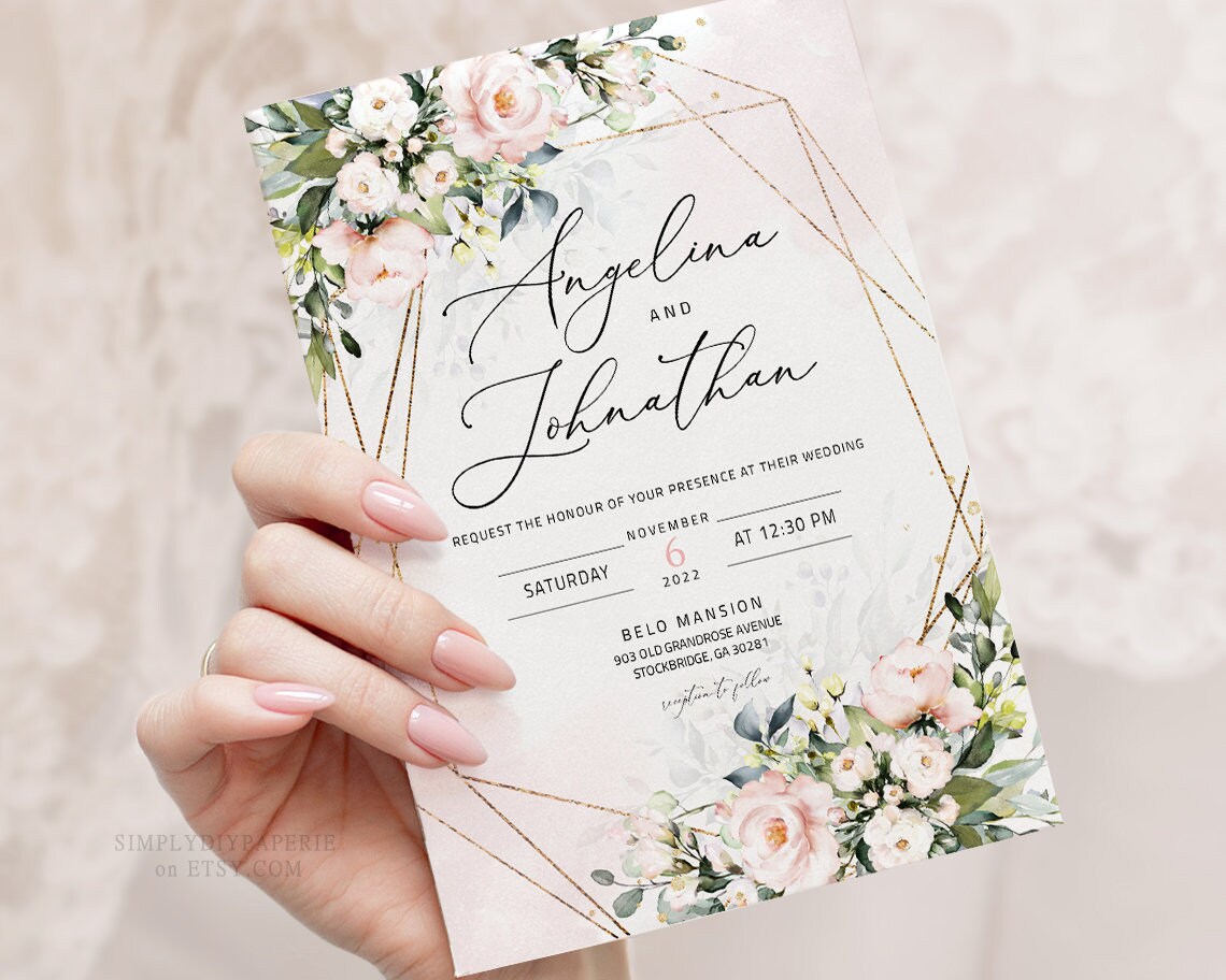 LILIA Blush Wedding Invitation Template Blush Geometric - Etsy