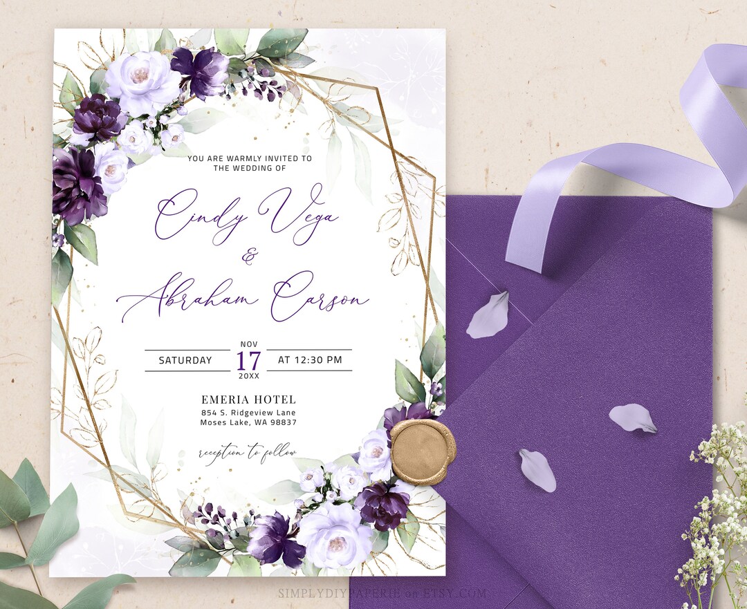 Purple Blank Wedding Invitations