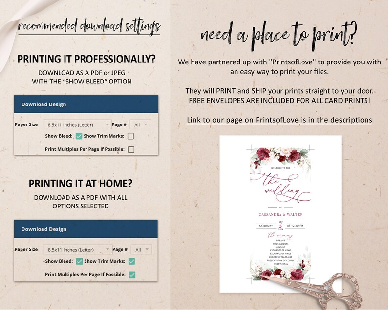 Burgundy Wedding Program Template Blush and Burgundy Wedding - Etsy