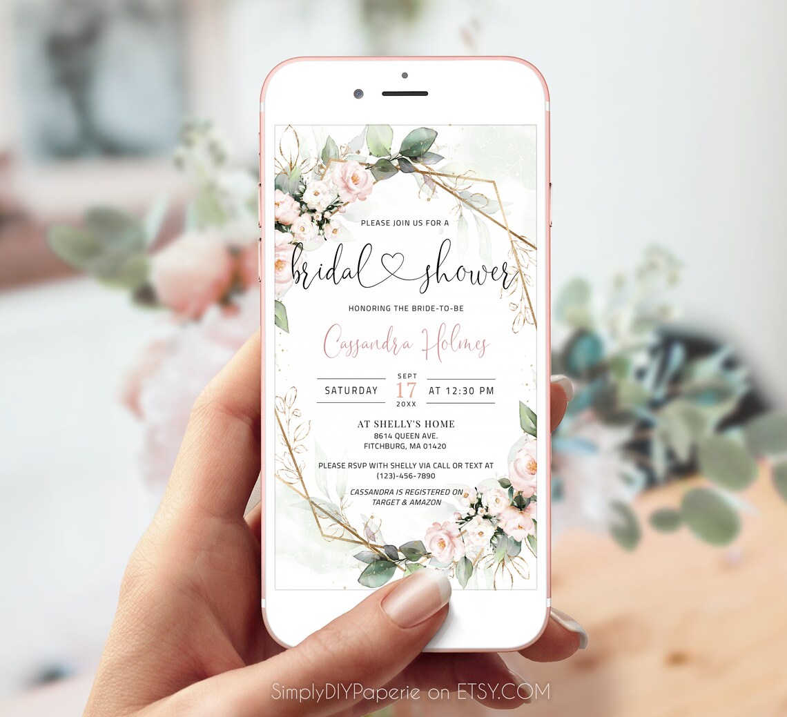 Bridal Shower Digital Invitation Blush Floral Invitation - Etsy Canada