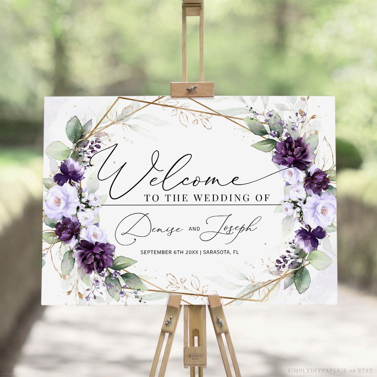 Lilac Purple and Plum Wedding Welcome Sign Template Editable - Etsy UK