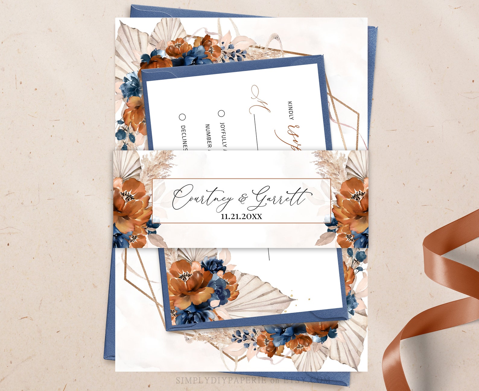 Terracotta Wedding Invitation Rust Wedding Template Download - Etsy Canada