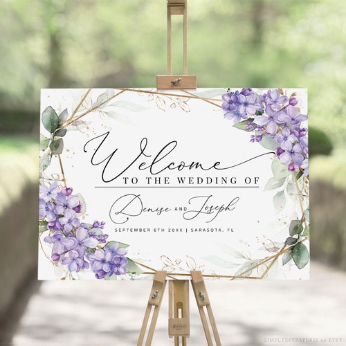 Purple Wedding Welcome Sign Watercolor Wedding Welcome Sign | Etsy