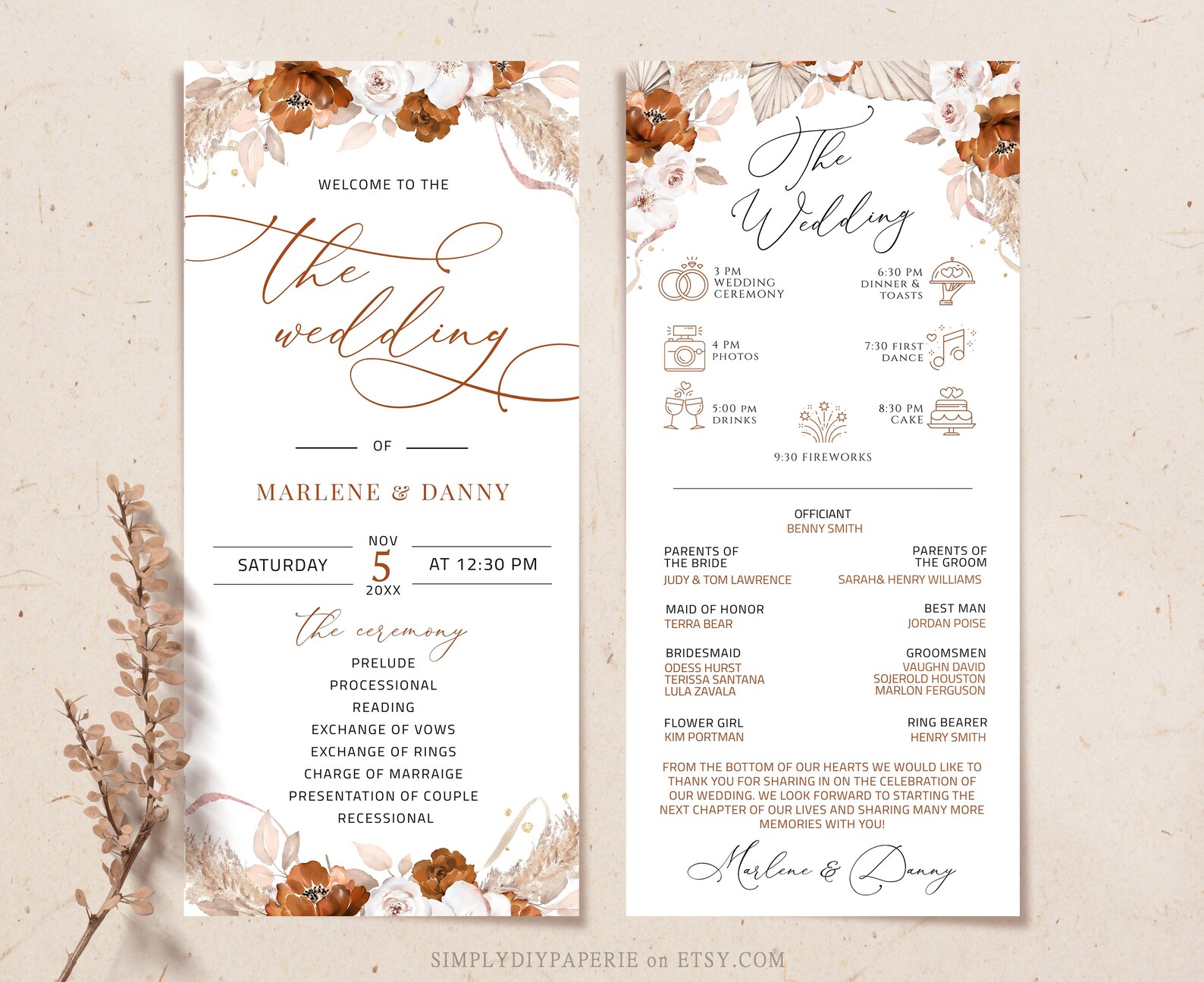 Boho Program Template Bridal Shower Program Template Etsy