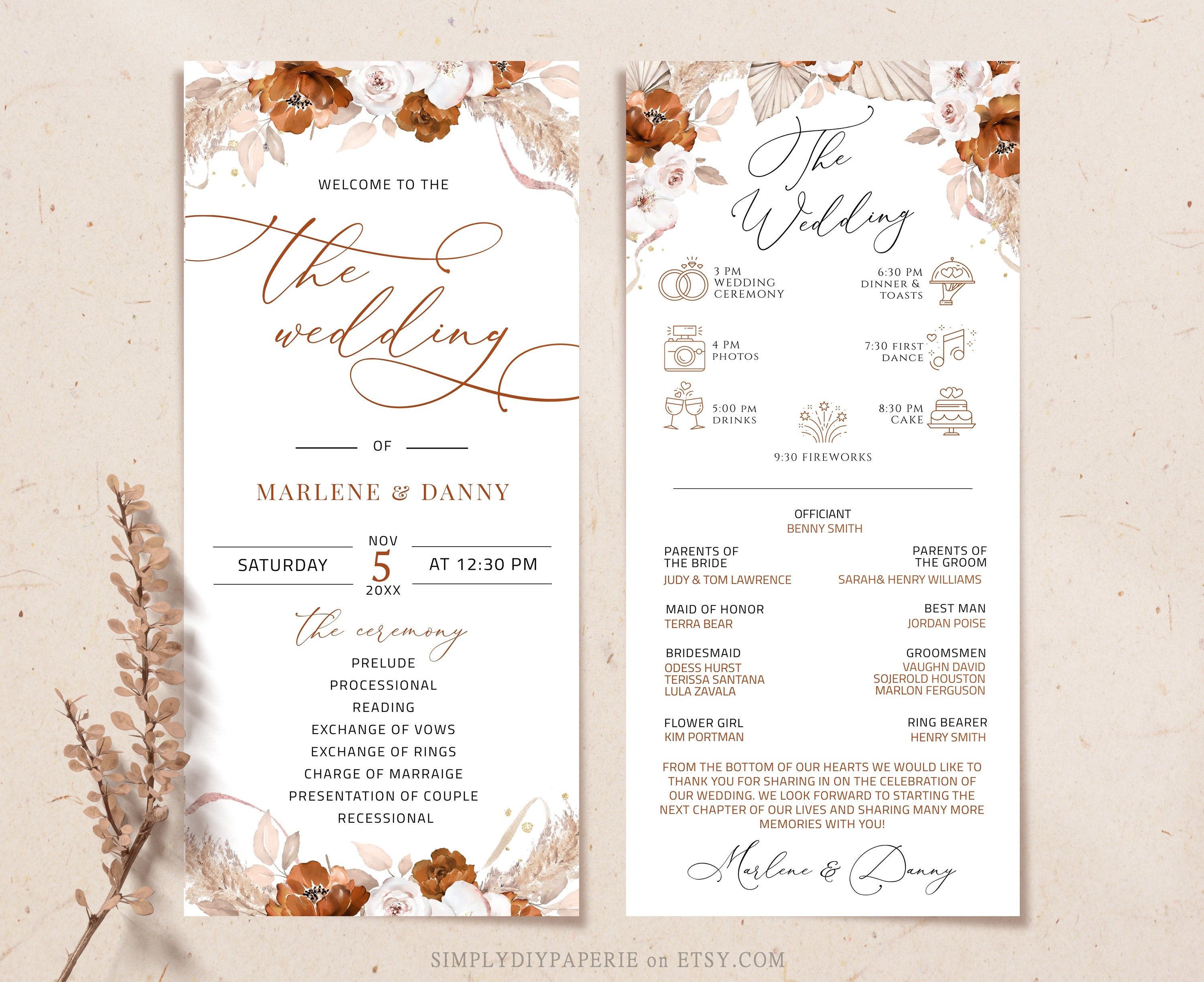 Boho Program Template Bridal Shower Program Template Etsy