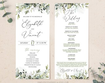 Greenery Wedding Program | Etsy