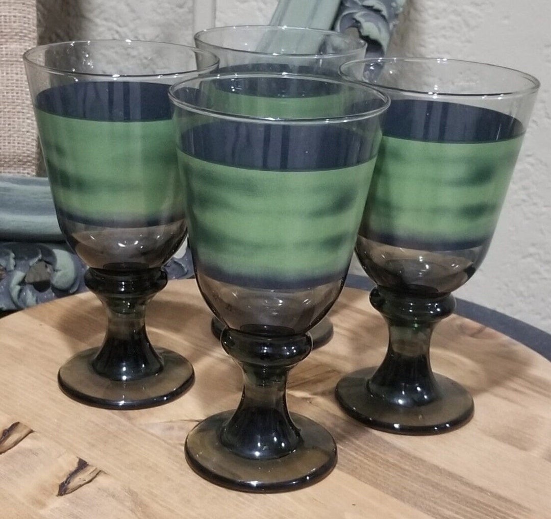 Libbey Sango Nova Footed Glass Smoky Green. Set 2 - Etsy