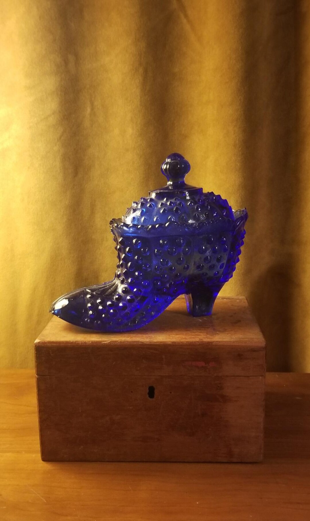 Vintage Fenton Cobalt Blue Hobnail Glass Boot With Lid - Etsy