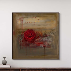 Bleeding Red Rose Surrealism Painting, Modern Gothic Dark Fantasy Art ...