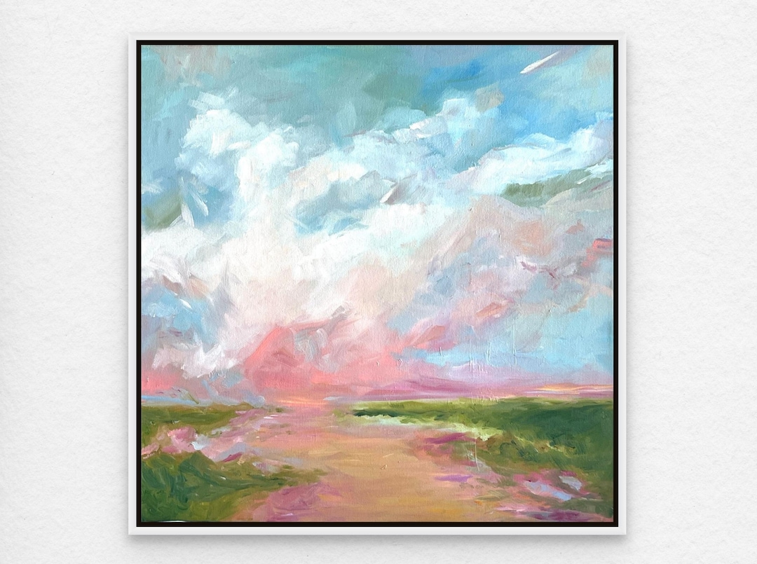 Pink Original Cloud Painting Landscape, Impressionist Sky Oil Painting ...