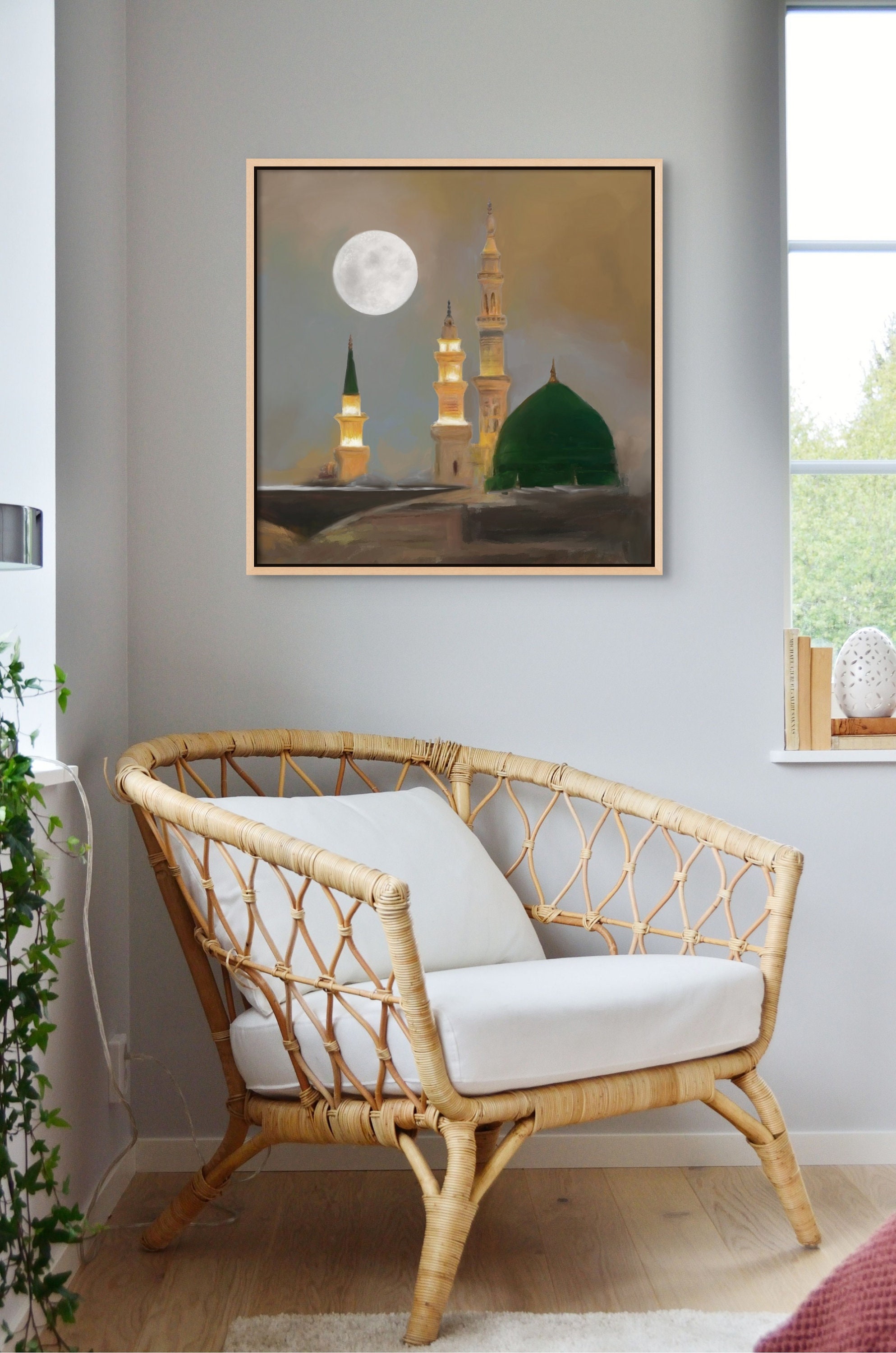 Full Moon Masjid Nabawi Painting Islamic Wall Art Prophet - Etsy
