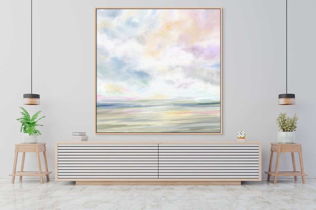 Rainbow Color Cloud Painting, Pastel Color Minimalistic Calm Wall Art ...