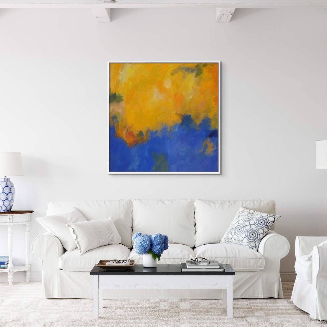 Mustard Royal Blue Wall Art, Complimentary Colors Simple Abstract Art ...