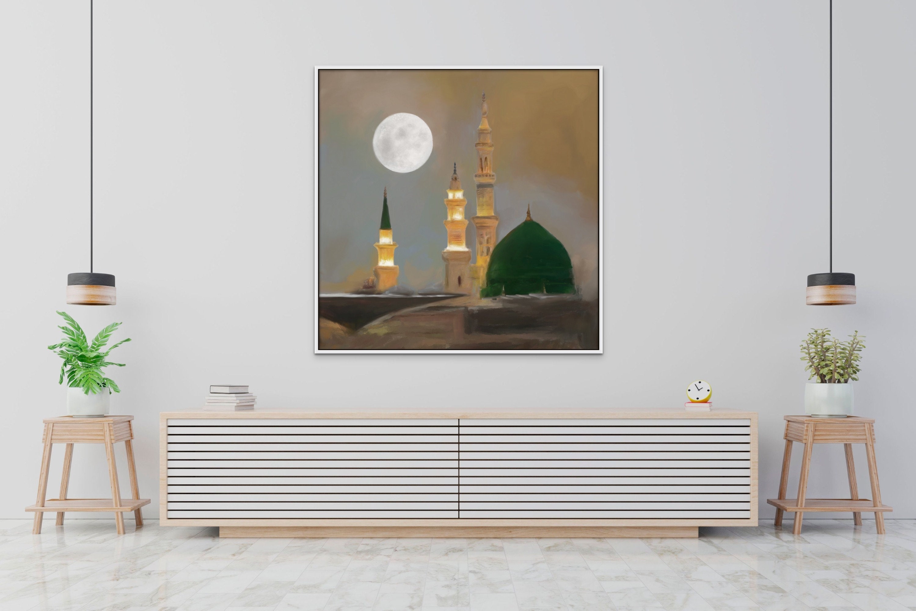 Full Moon Masjid Nabawi Painting Islamic Wall Art Prophet - Etsy