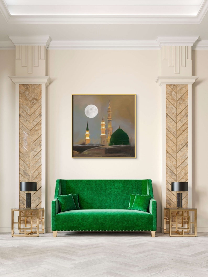 Full Moon Masjid Nabawi Painting Islamic Wall Art Prophet - Etsy