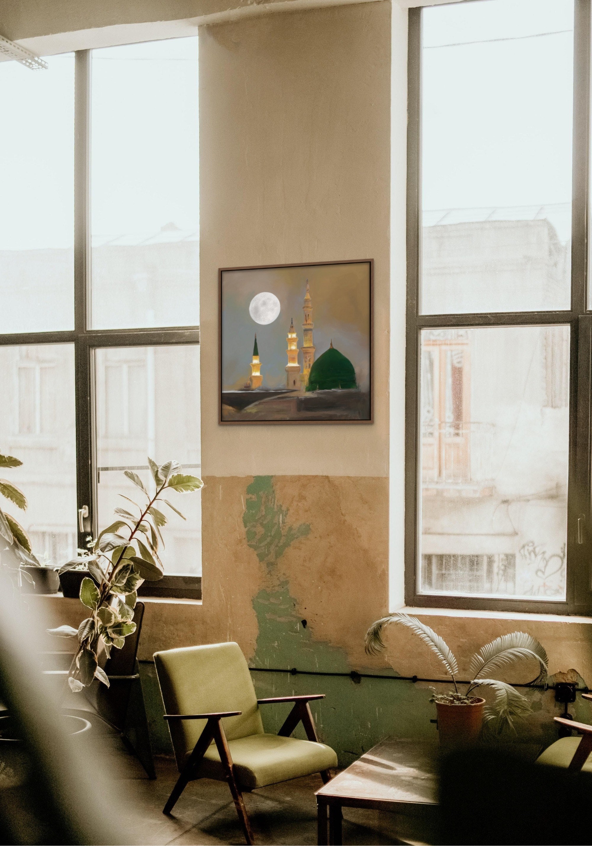 Full Moon Masjid Nabawi Painting Islamic Wall Art Prophet - Etsy