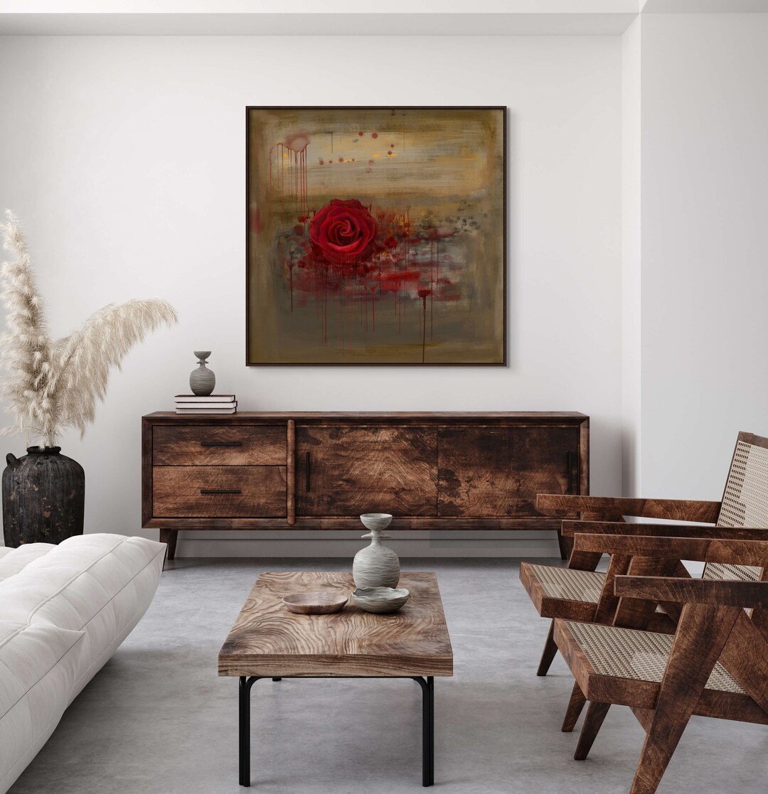 Bleeding Red Rose Surrealism Painting, Modern Gothic Dark Fantasy Art ...