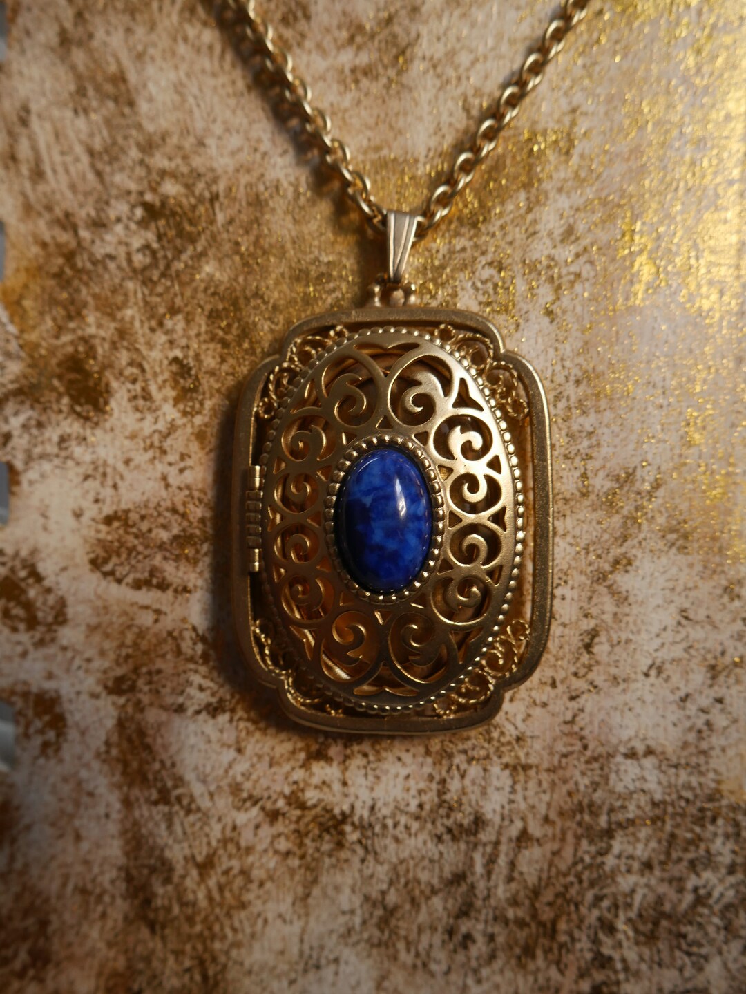 Absolutely Stunning Vintage Gold Plated Locket With Cobalt Stone in ...