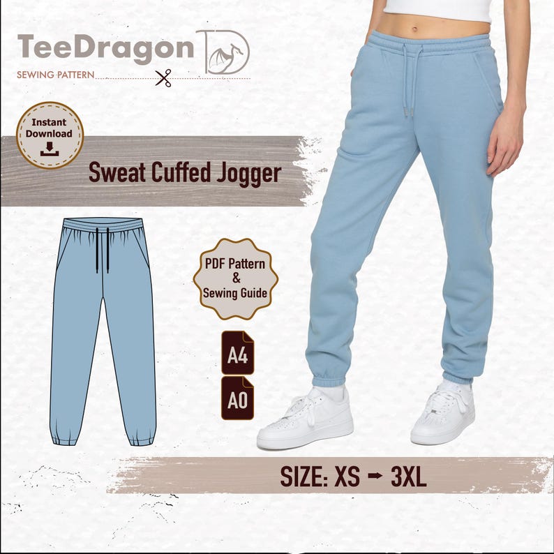 Jogger Pants Sewing Pattern PDF | Women's Sweatpants Pattern | Comfy Cuffed Joggers | A4 & A0 ...