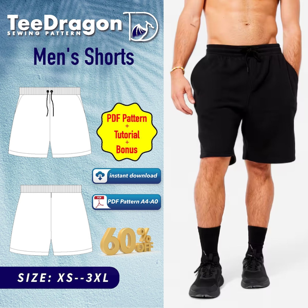 Men's Shorts Sewing Pattern Comfortable DIY Shorts XS-3XL Sizes PDF ...