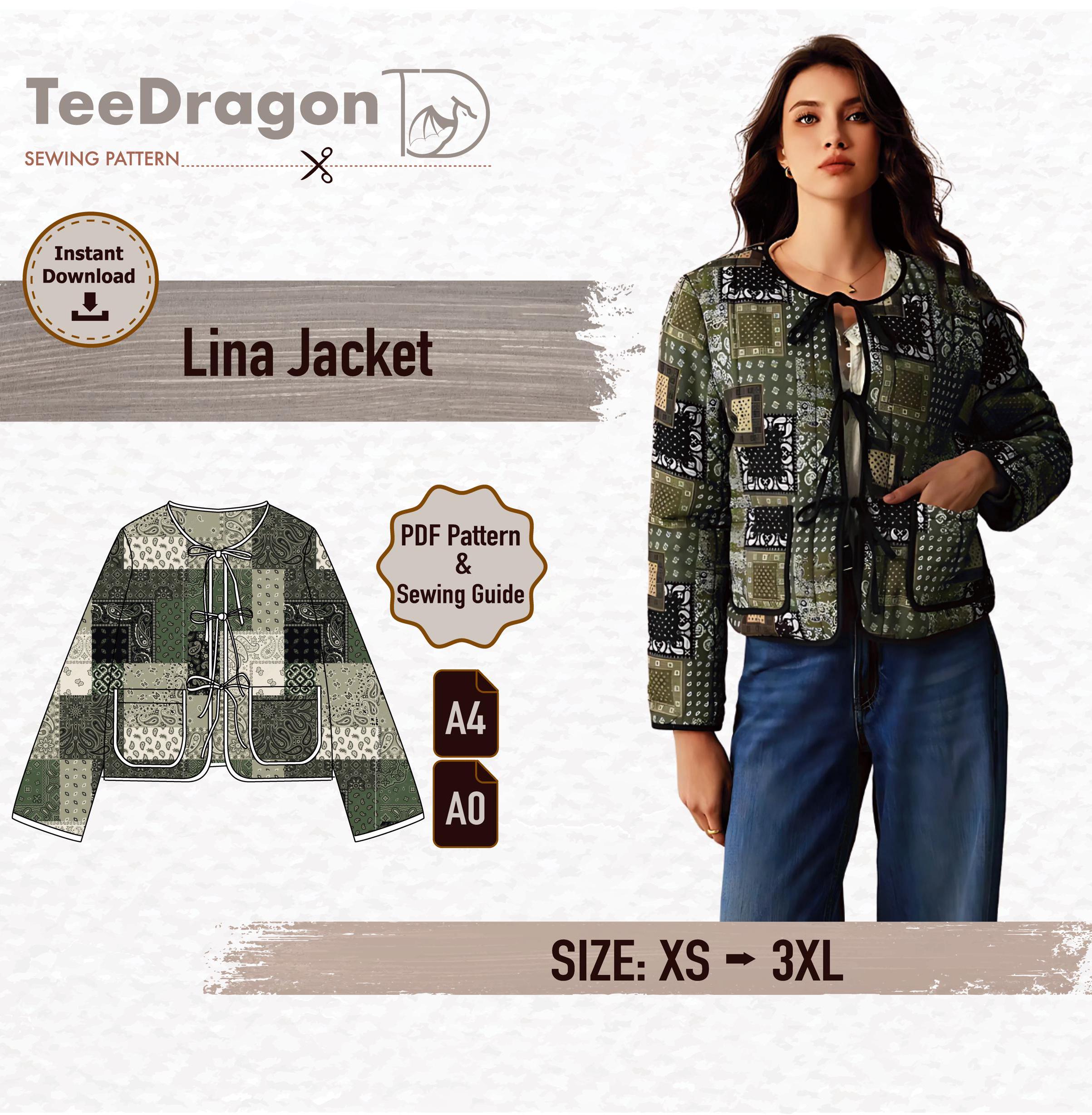 Lina Jacket Sewing Pattern | Quilted Jacket Pattern | Size XS-3XL | DIY ...