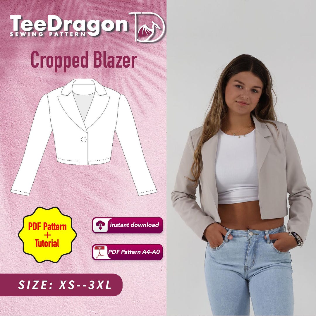 Cropped Blazer Sewing Pattern PDF Short Jacket Sewing Pattern Women's ...
