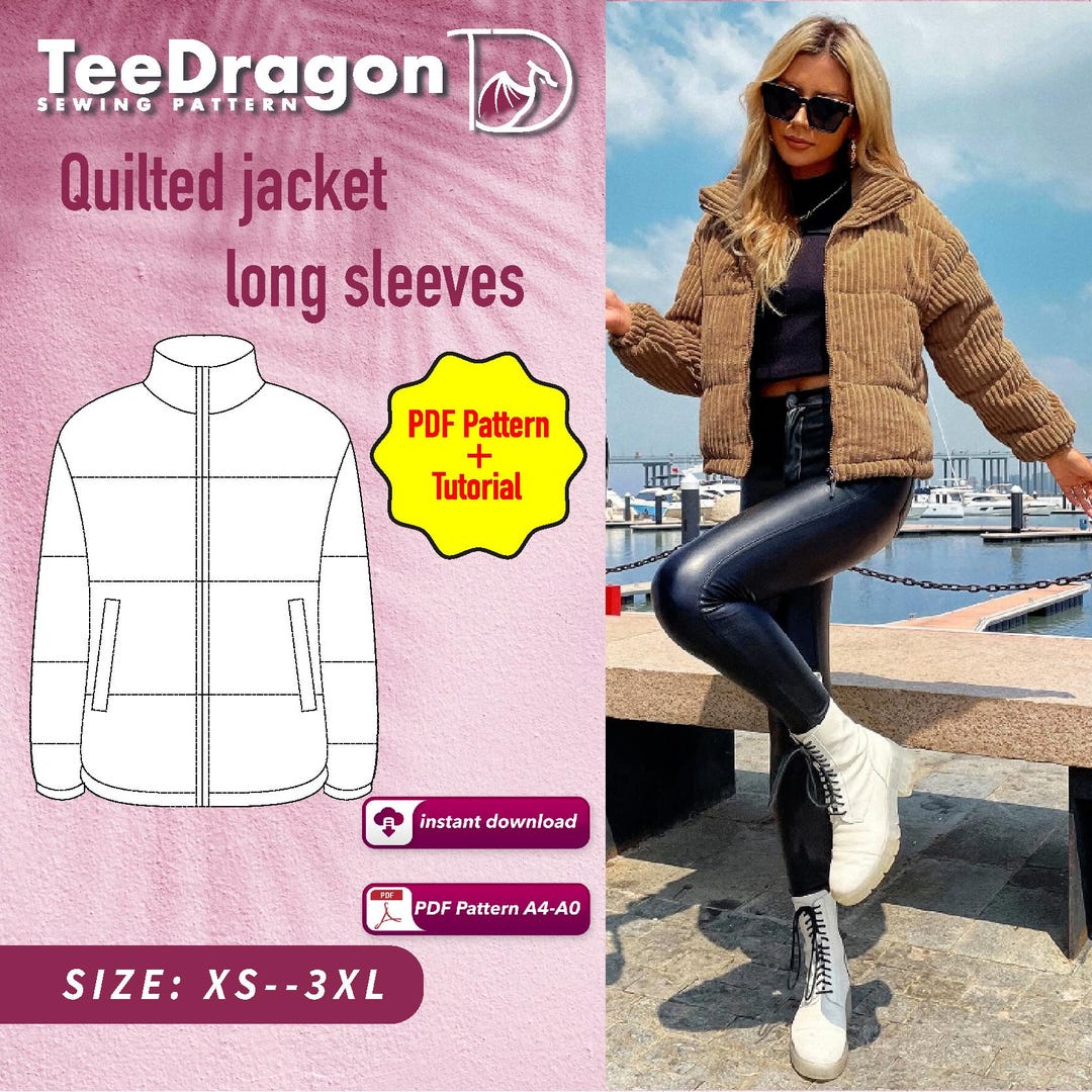 Quilted Jacket Sewing Pattern Long Sleeve Jacket Pattern Women's Coat ...