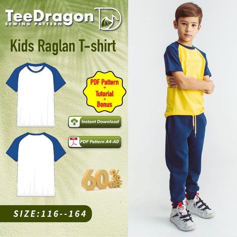 Kids Raglan T-shirt Sewing Pattern PDF Easy DIY Digital T-shirt Pattern ...