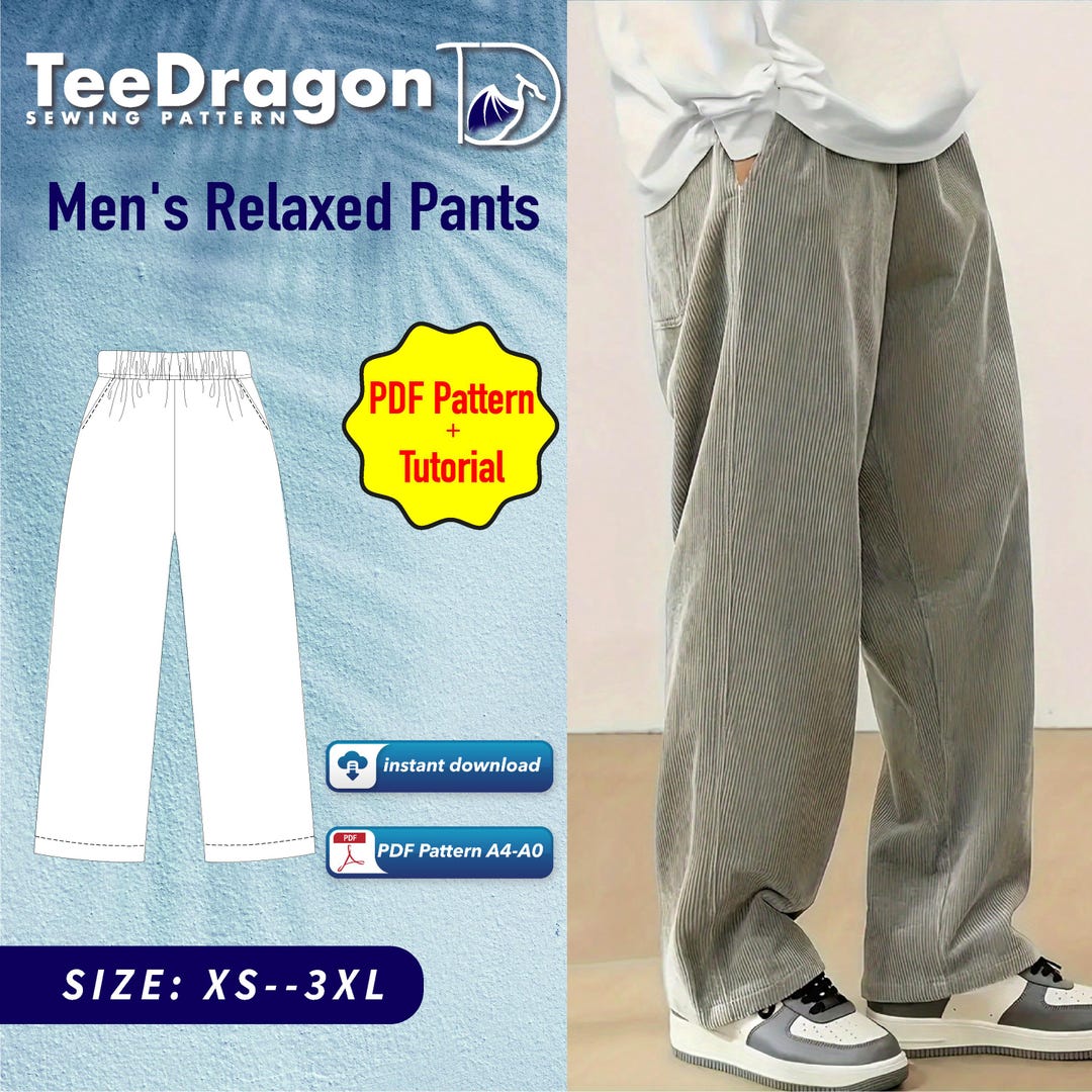 Men's Relaxed Pants Sewing Pattern PDF Download Loose Fit Trousers With ...