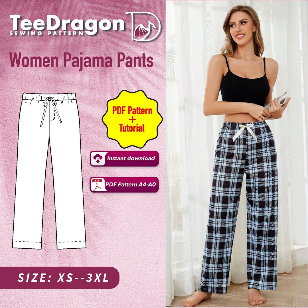 Women Pajama Pants Sewing Pattern, PDF Pajama Pattern With Tutorial, XS ...
