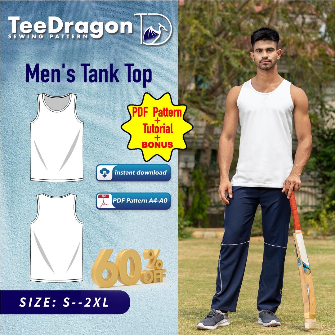 Men's Tank Top Sewing Pattern, PDF Instant Download, Easy DIY Shirt ...