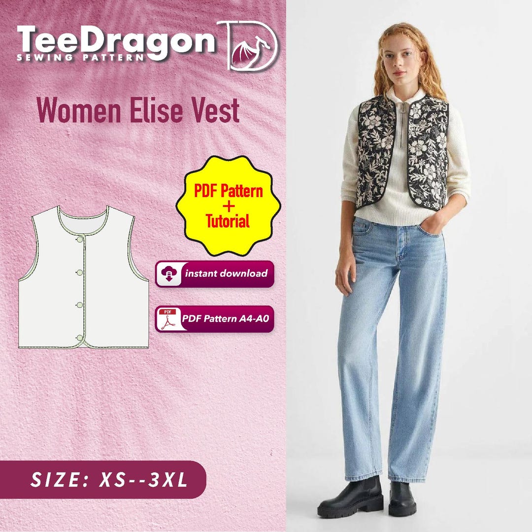 Women Elise Vest Sewing Pattern PDF Instant Download Quilted Vest ...