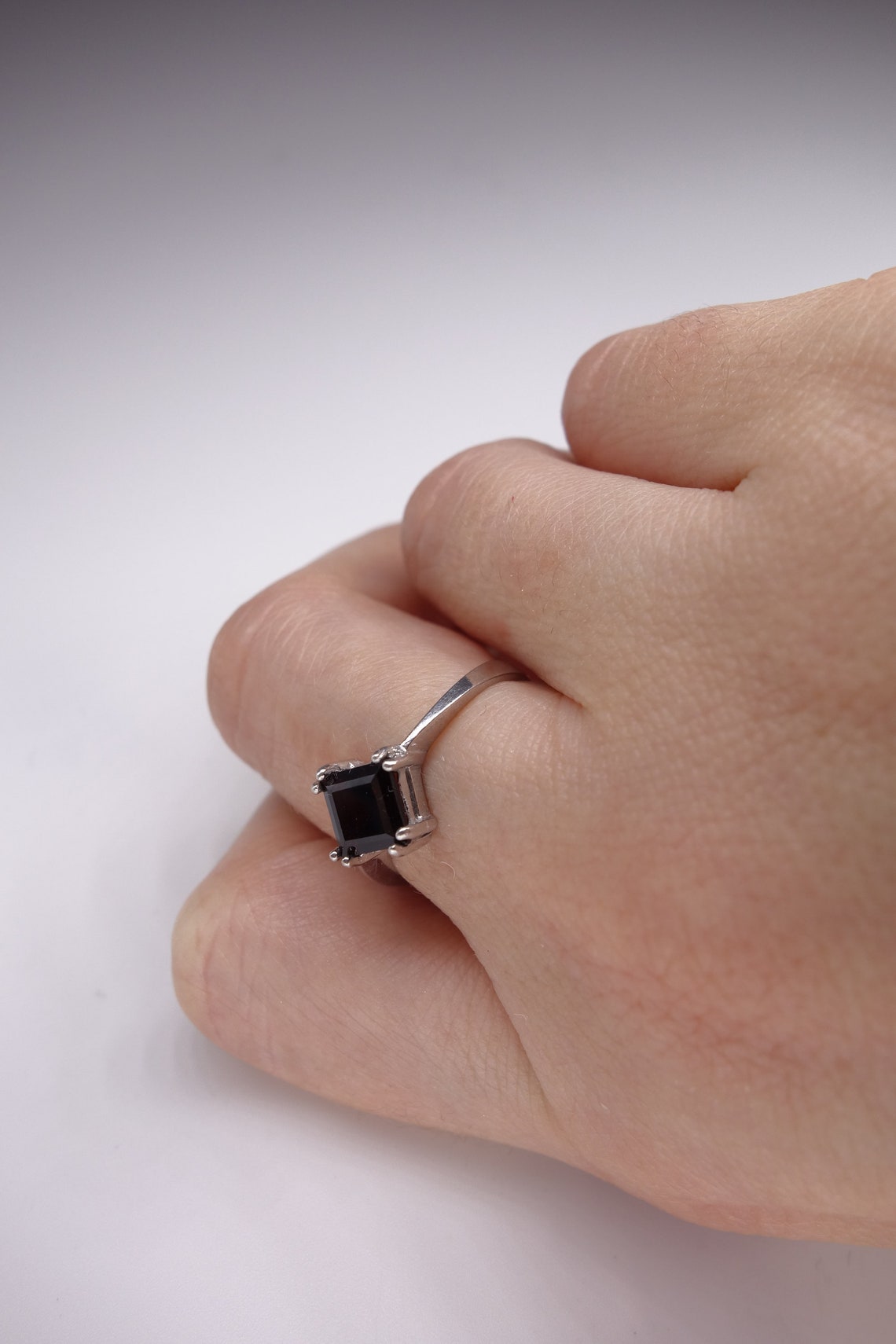 Women's silver natural square garnet ring Czech pyrope | Etsy