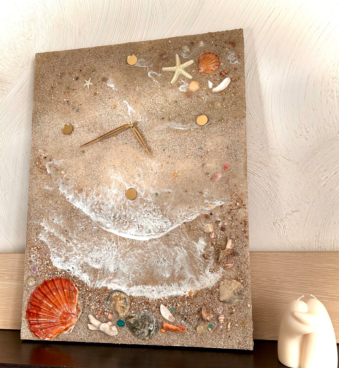 Large Ocean Wall Clock Unique Gift Shell Art Resin Ocean Clock - Etsy