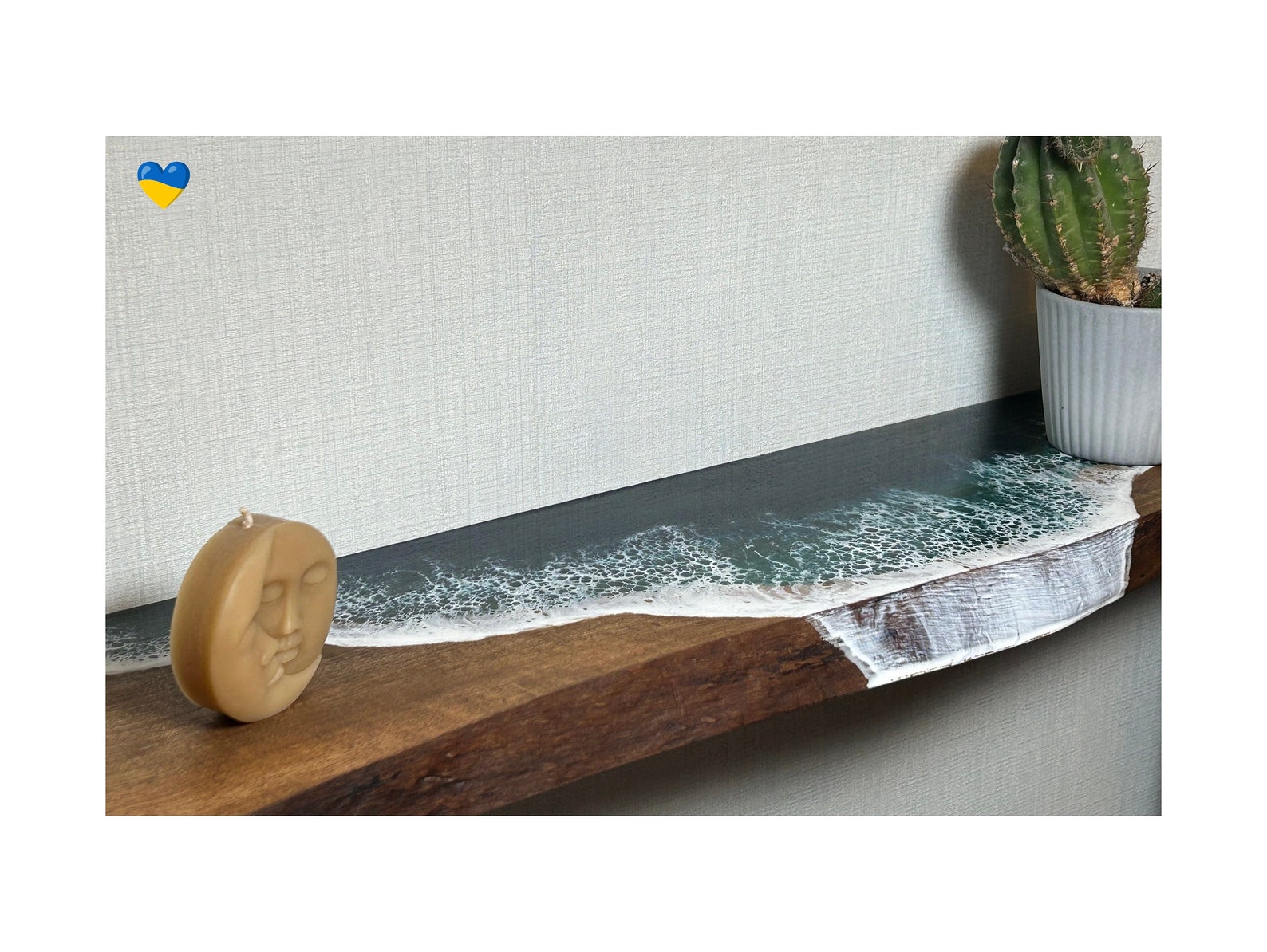 Wood Live Edge Floating Shelves With Ocean Waves Coastal Beachy Room ...