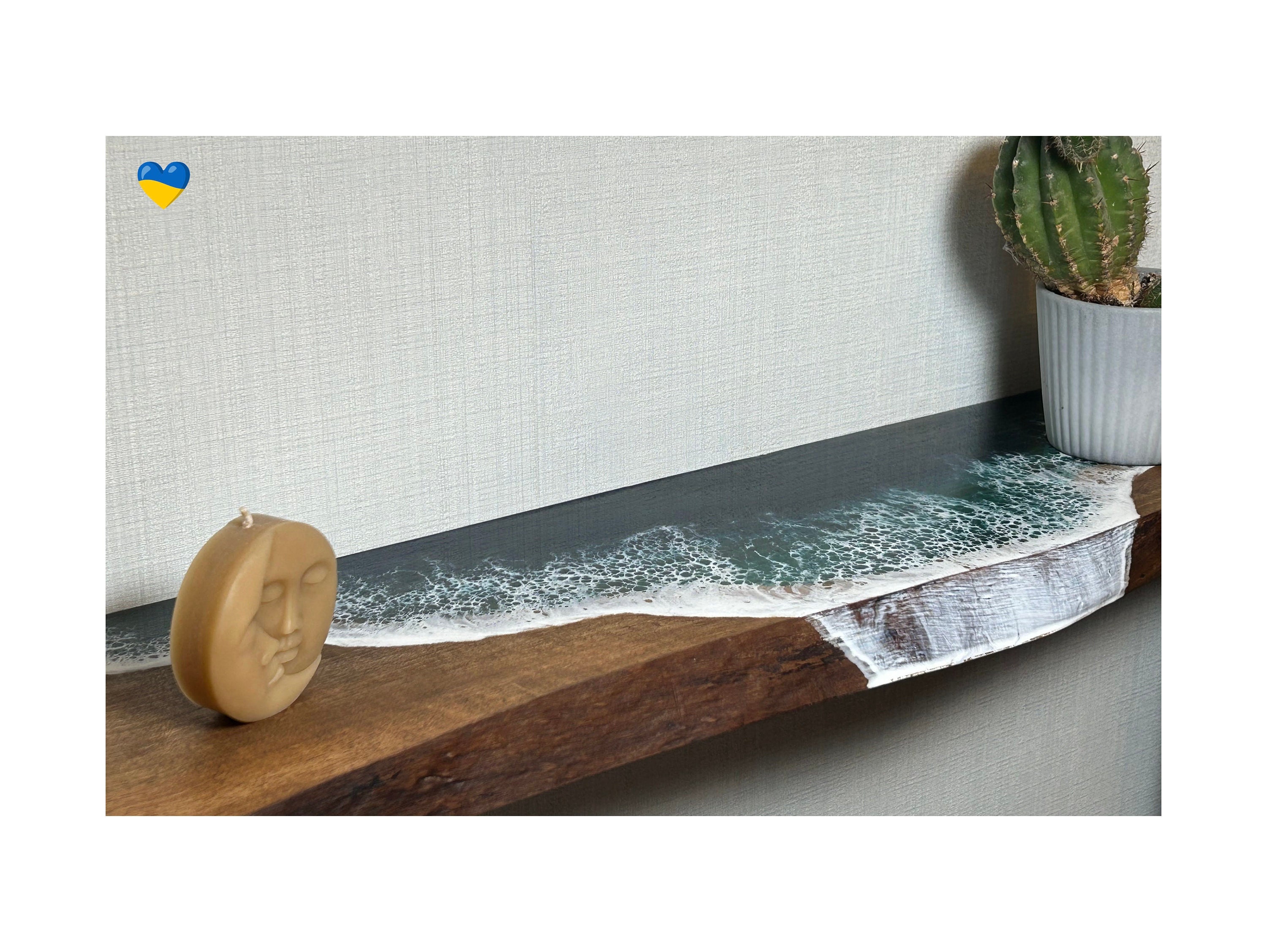 Wood Live Edge Floating Shelves With Ocean Waves Coastal Beachy Room ...