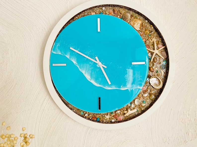 16'' Ocean Resin Large Wall Blue Unique Clock Ocean - Etsy