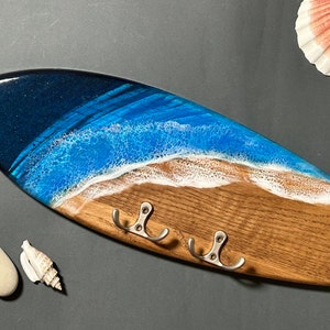 Personalized Surfboard Oak Small Key Holder for Wall, Beach Resin Wood ...