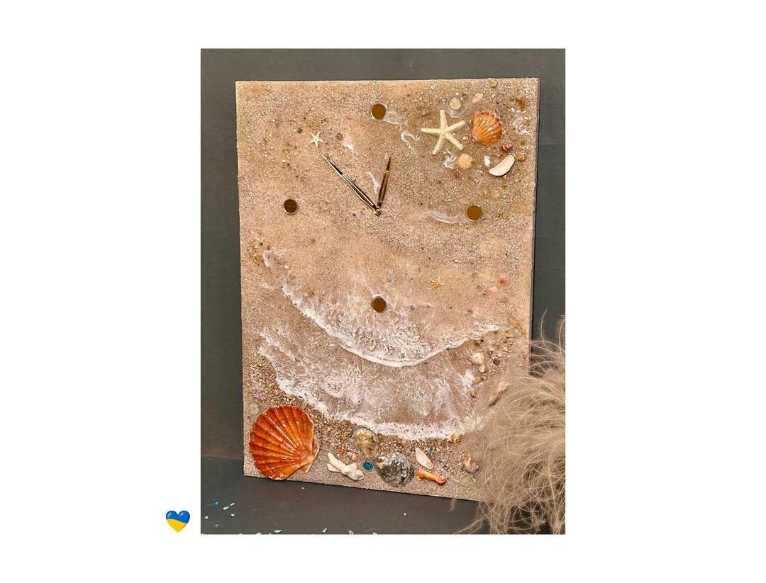 Large Ocean Wall Clock Unique Gift Shell Art Resin Ocean Clock Gift for ...