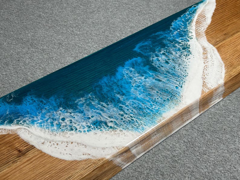 Wood Live Edge Floating Shelves With Ocean Waves Coastal Beachy Room ...