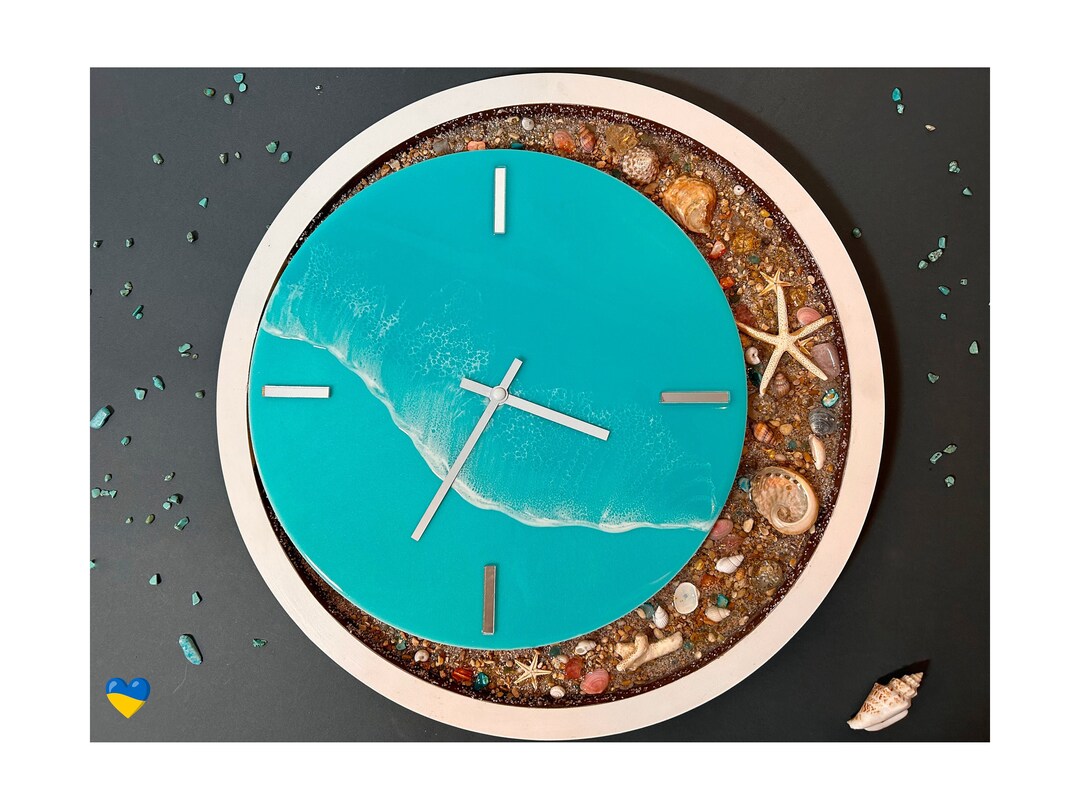 16" Ocean Resin Large Wall Blue Unique Clock, Ocean Wooden Clock ...