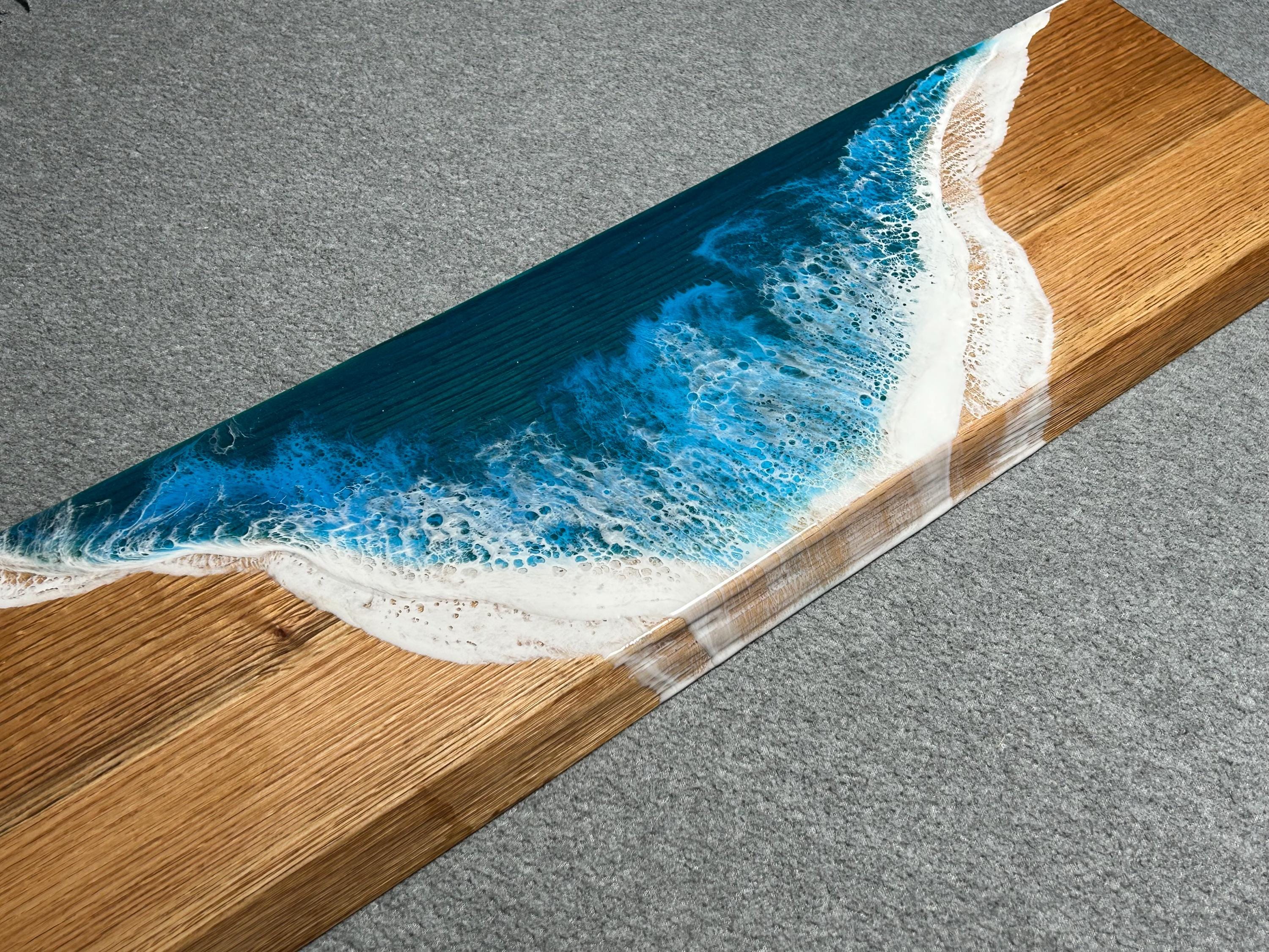 Wood Live Edge Floating Shelves With Ocean Waves Coastal Beachy Room ...