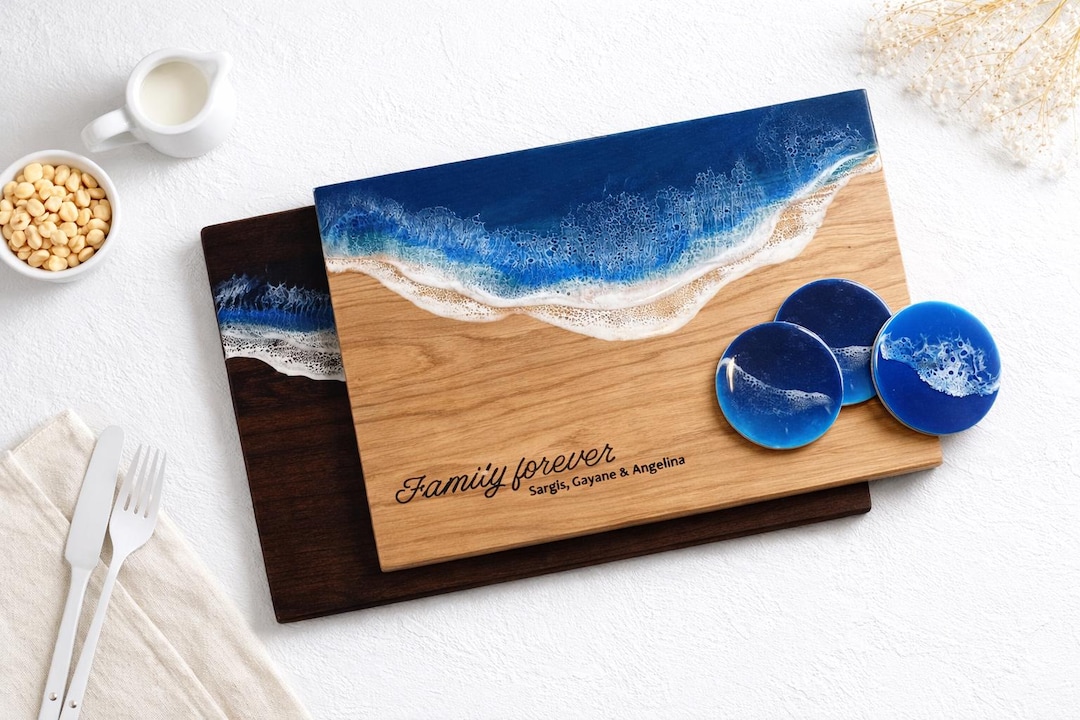 Personalized Ocean Resin Cheese Board, Large Oak or Dark Ash ...