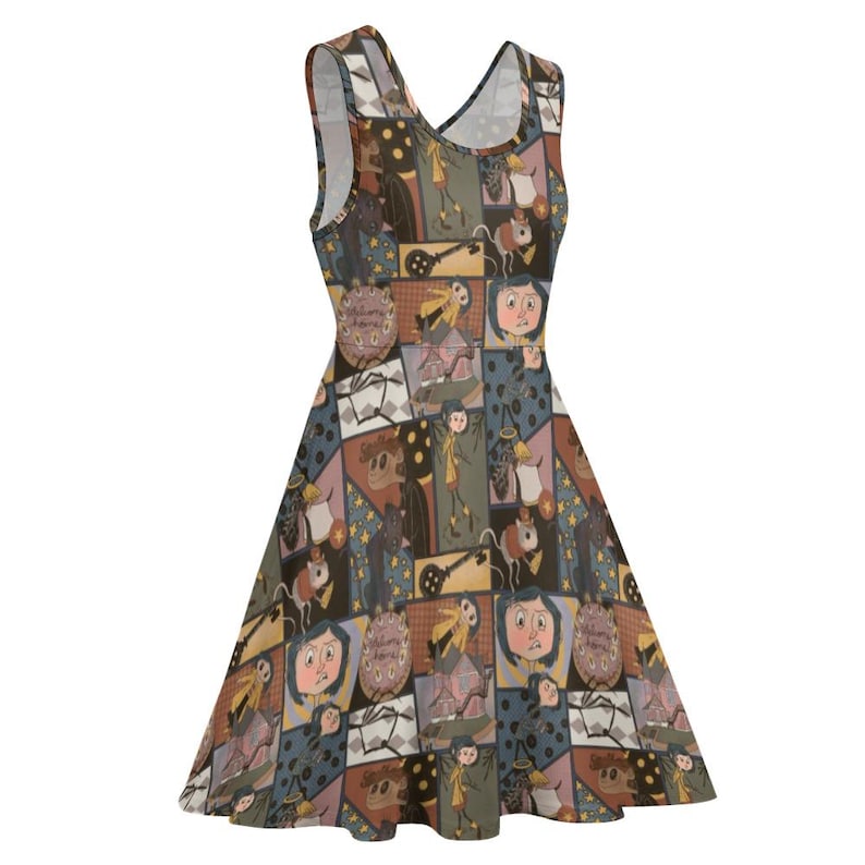 Coraline Comic Strip Skater Print Dress With Pockets S- 5XL Kawaii Plus ...