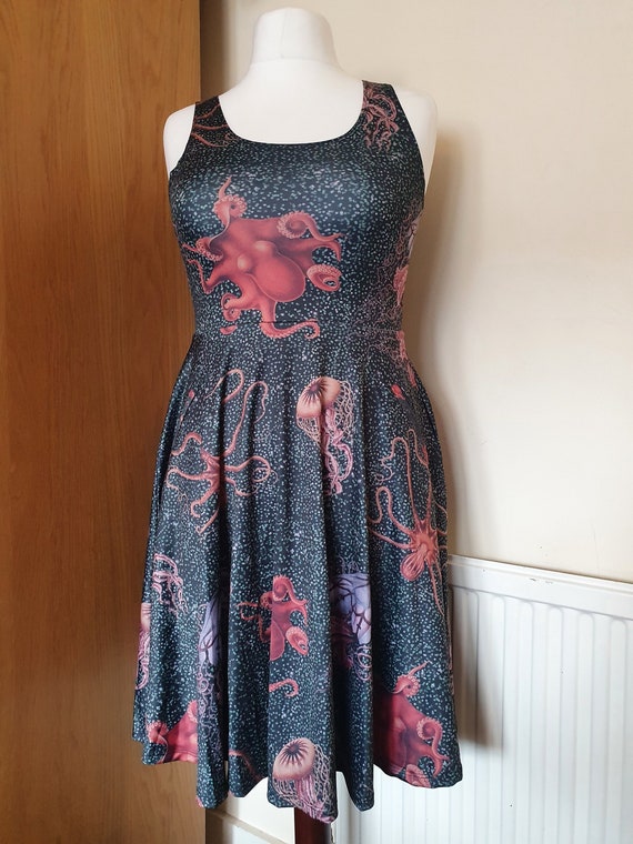 Dark Ocean Sea Life Octopus Jellyfish Print Skater Dress - Etsy